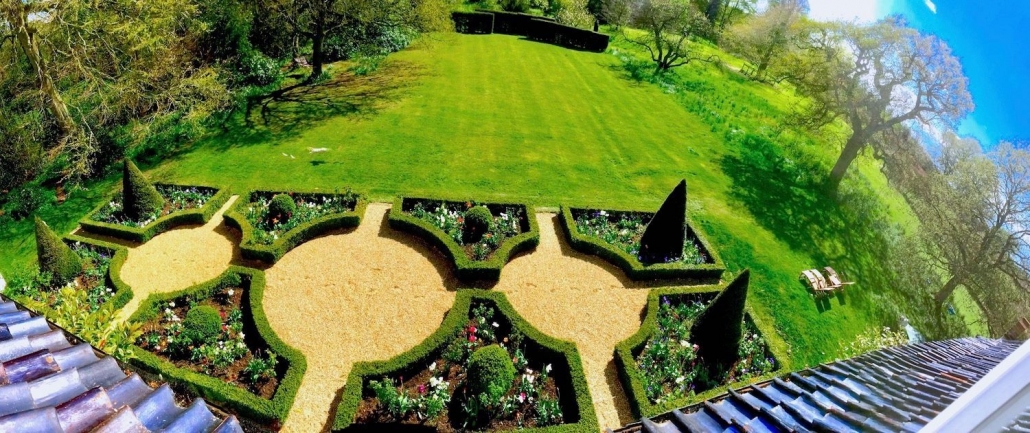 Swafield Hall gardens, Serpentine hedges, parterre, pear tunnel